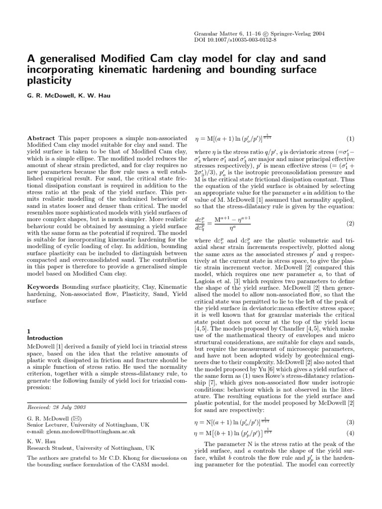 Generalized Modified Cam Clay Model | PDF | Yield (Engineering ...