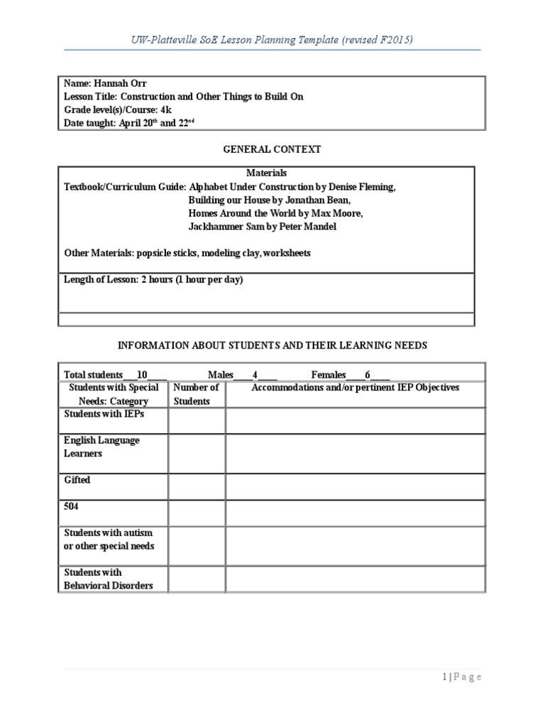 Soe Lesson Plan Template Updated | PDF | Lesson Plan | Pedagogy