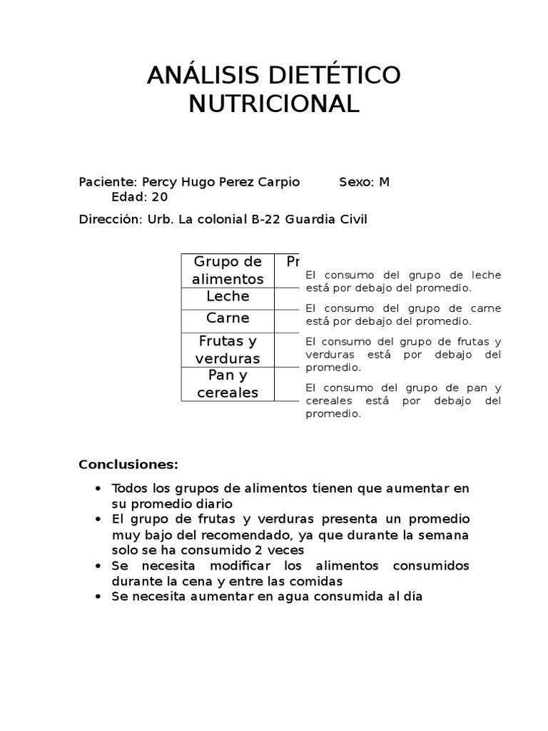 Análisis Dietético Nutricional | PDF | Dieta | Vegetales