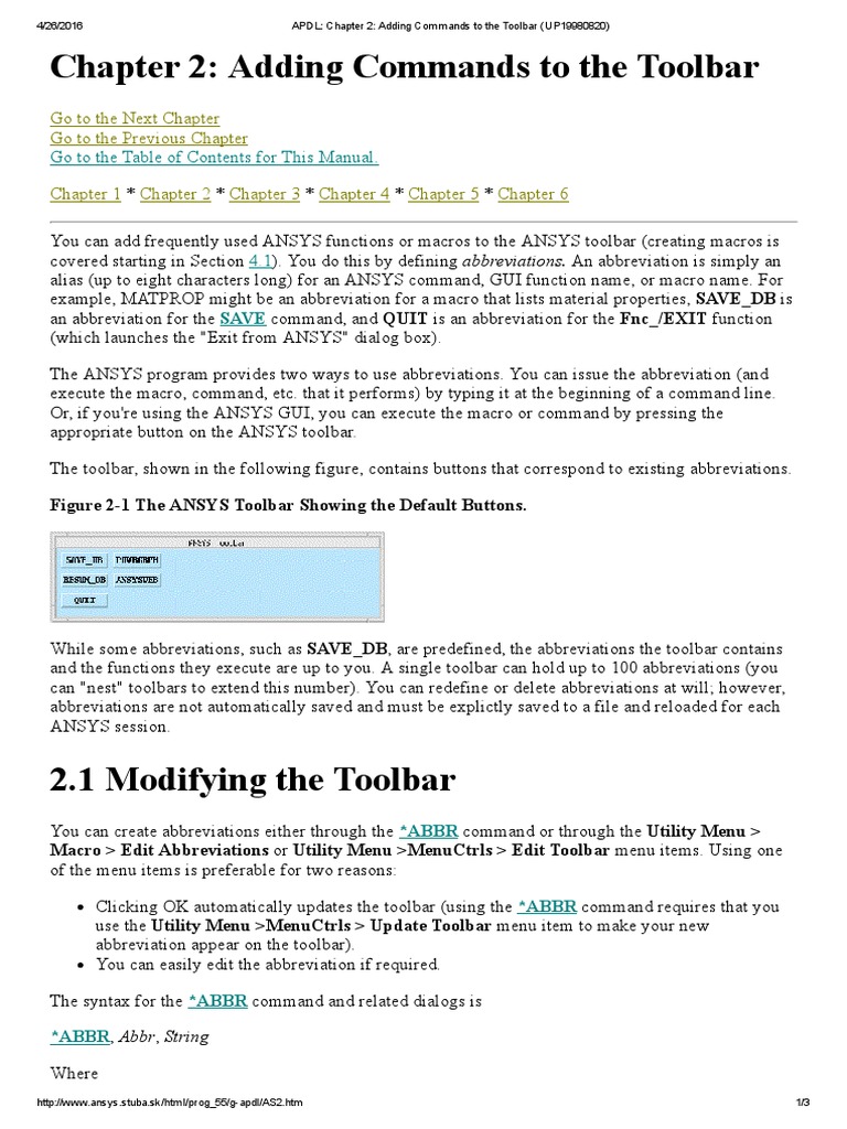 APDL - Chapter 2 - Adding Commands To The Toolbar (UP19980820) | PDF ...