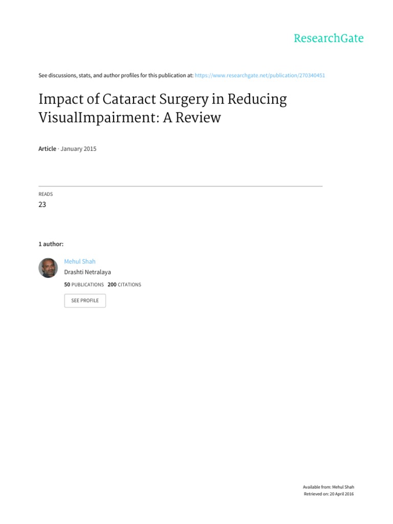 Impact of Cataract Surgery in Reducing Visualimpairment: A Review | PDF