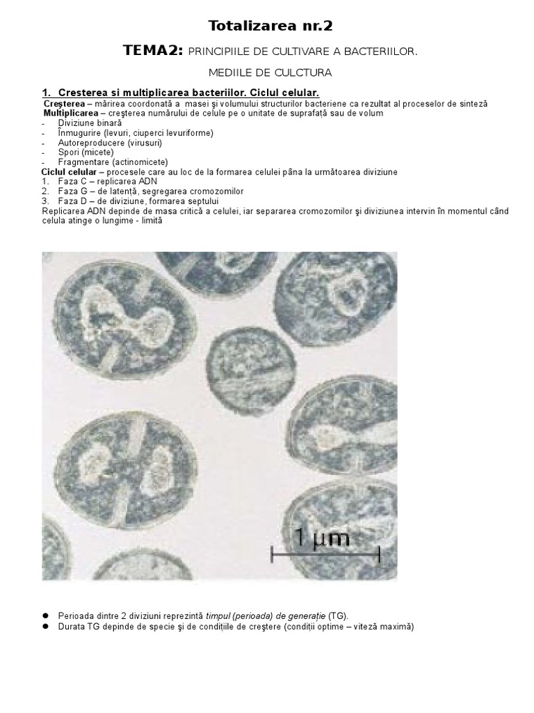 PRINCIPIILE DE CULTIVARE A BACTERIILOR. Mediile de Cultura | PDF