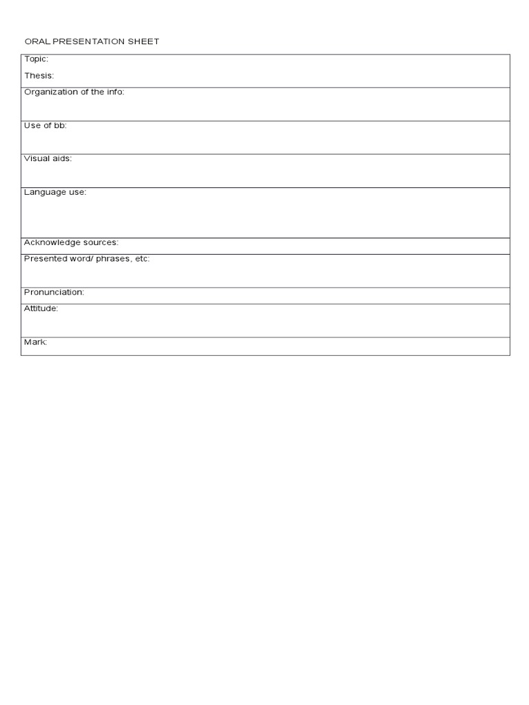 Oral Presentation Sheet Topic: Thesis: Organization of The Info | PDF