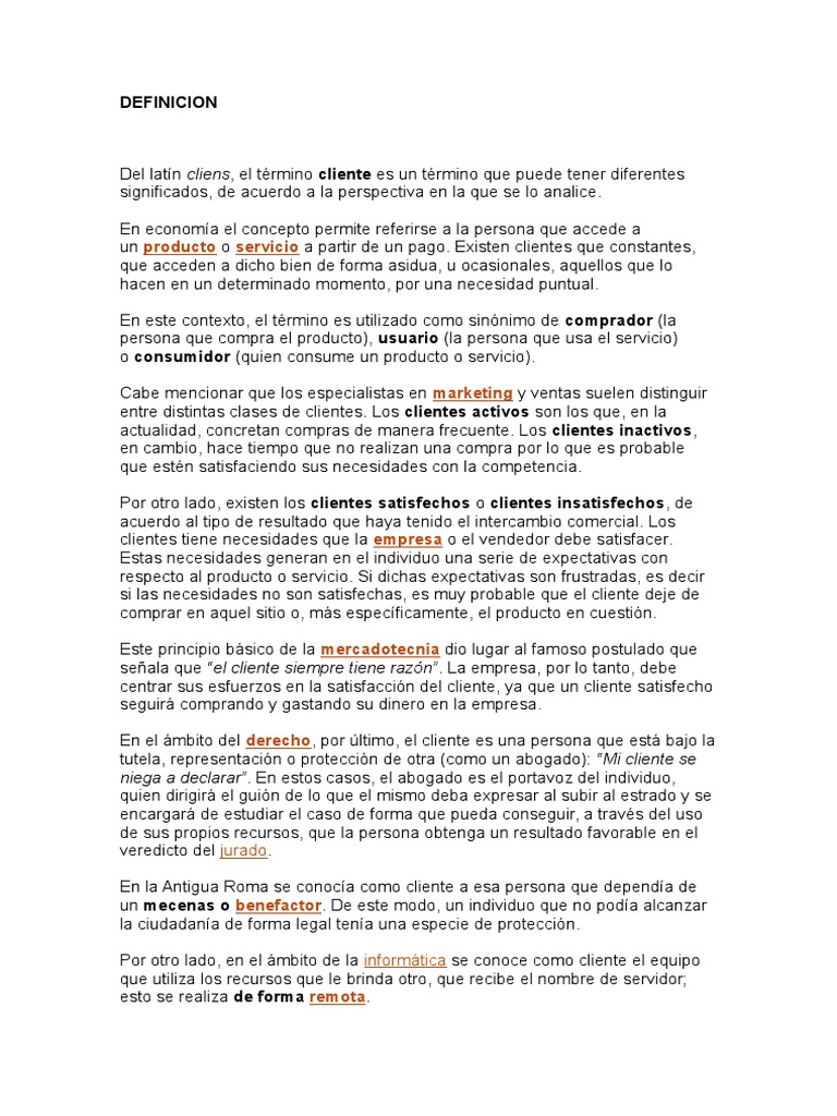 Definicion Cliente | PDF | Cliente | Marketing