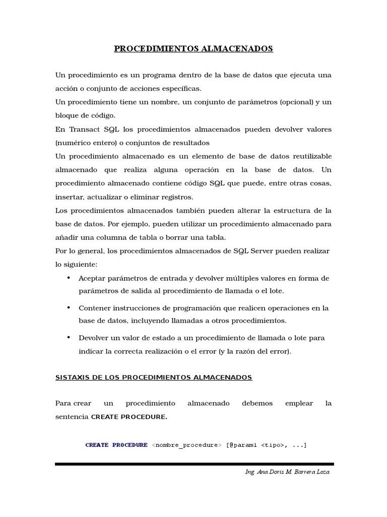Procedimientos - Almacenados | PDF | SQL | Recuperación de información