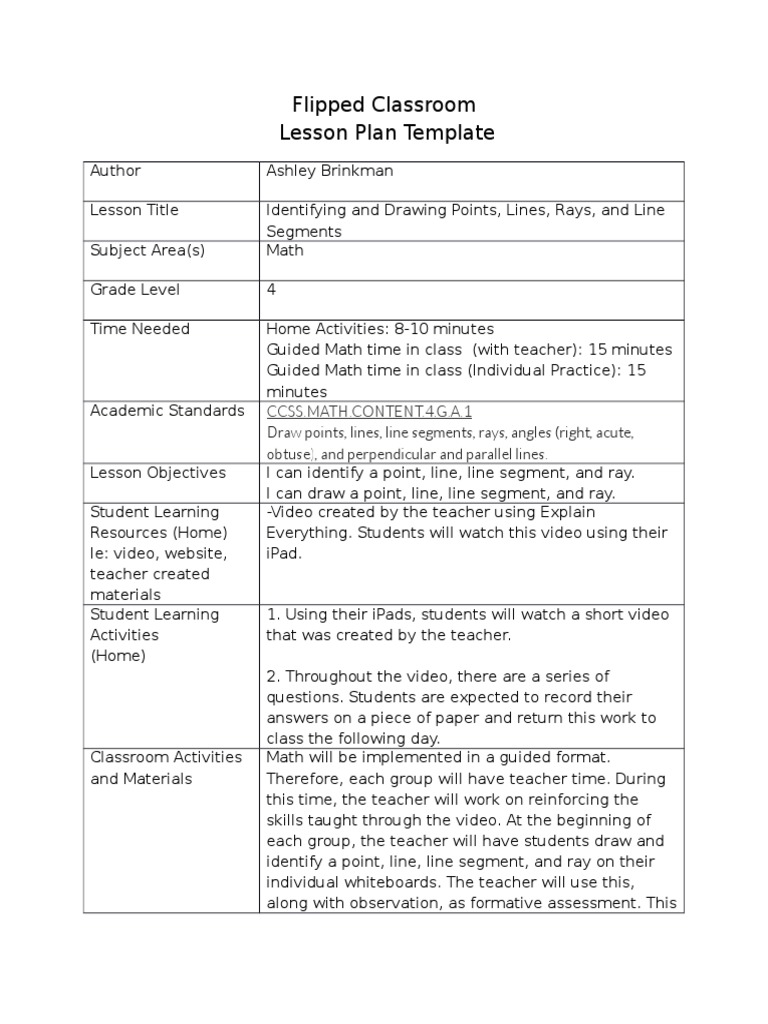 Flipped Classroom Lesson Plan Template | PDF
