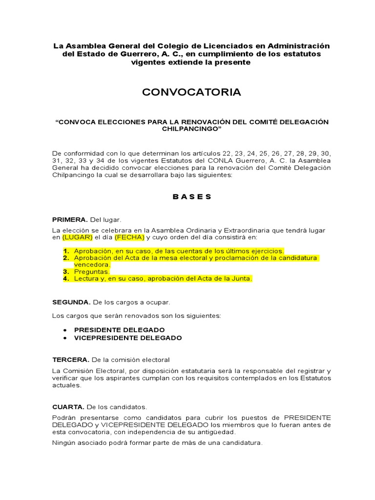 Convocatoria para formar nuevo comite directivo | Votación | Elecciones