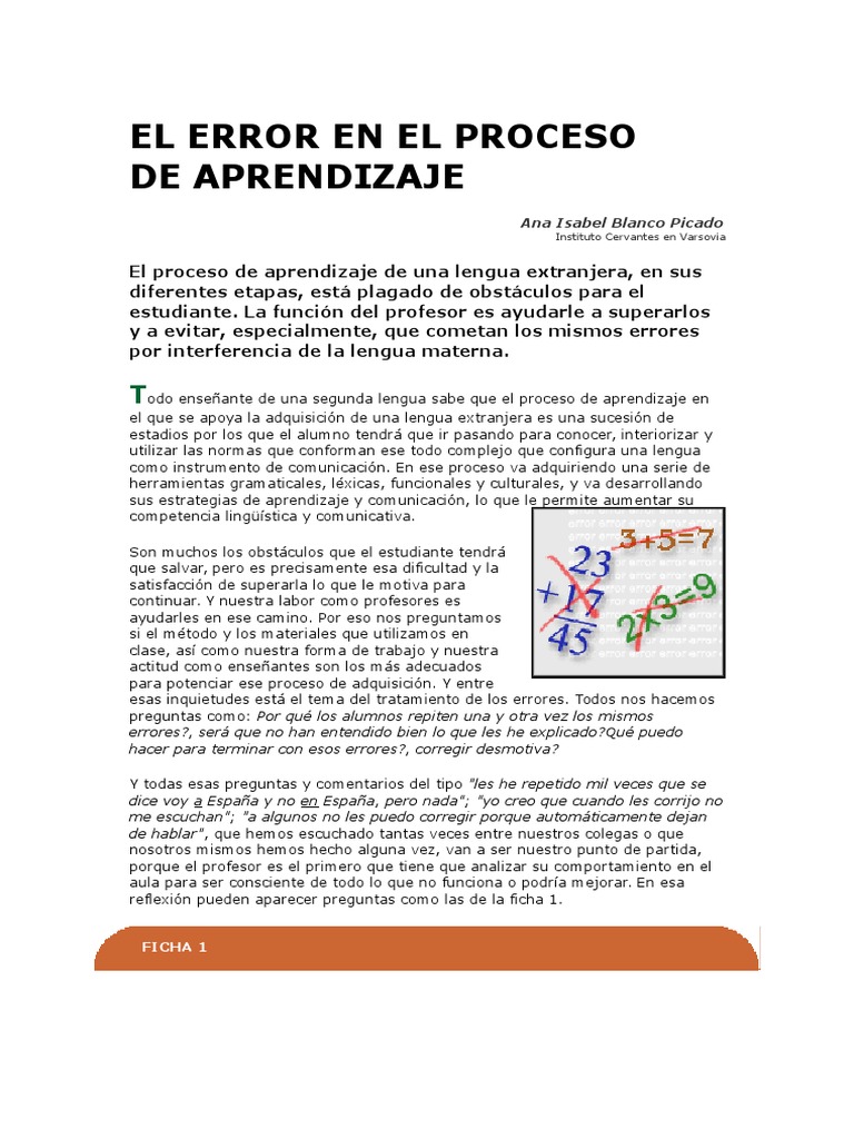 El Error en El Proceso de Aprendizaje | PDF | Aquisición de idioma ...