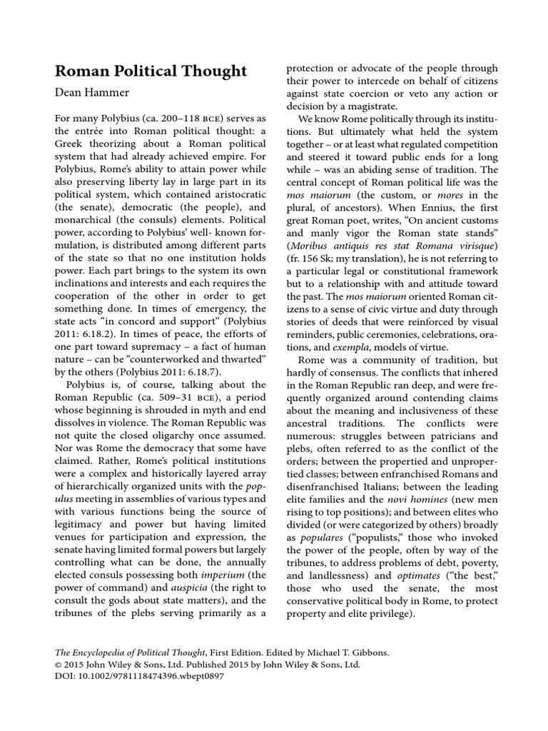 Roman Political Thought | PDF | Stoicism | Ancient Rome