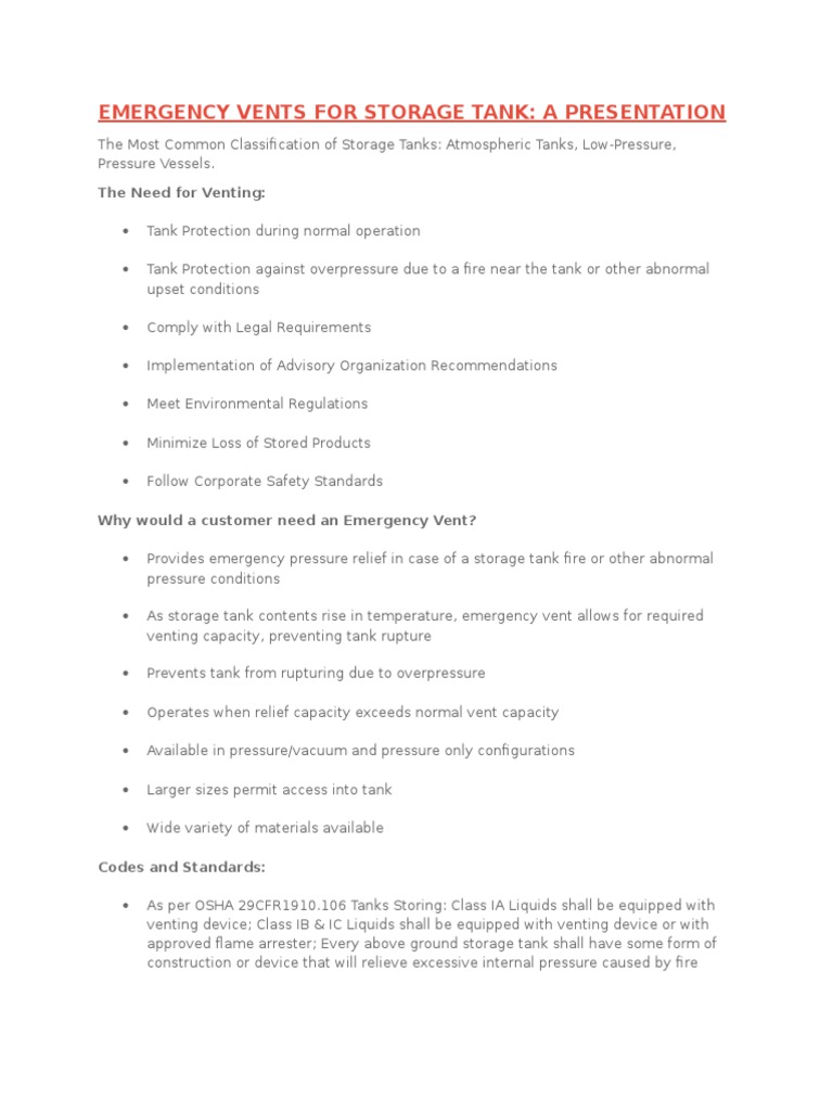 Emergency Vents For Storage Tank and Piping | PDF | Heat Exchanger ...