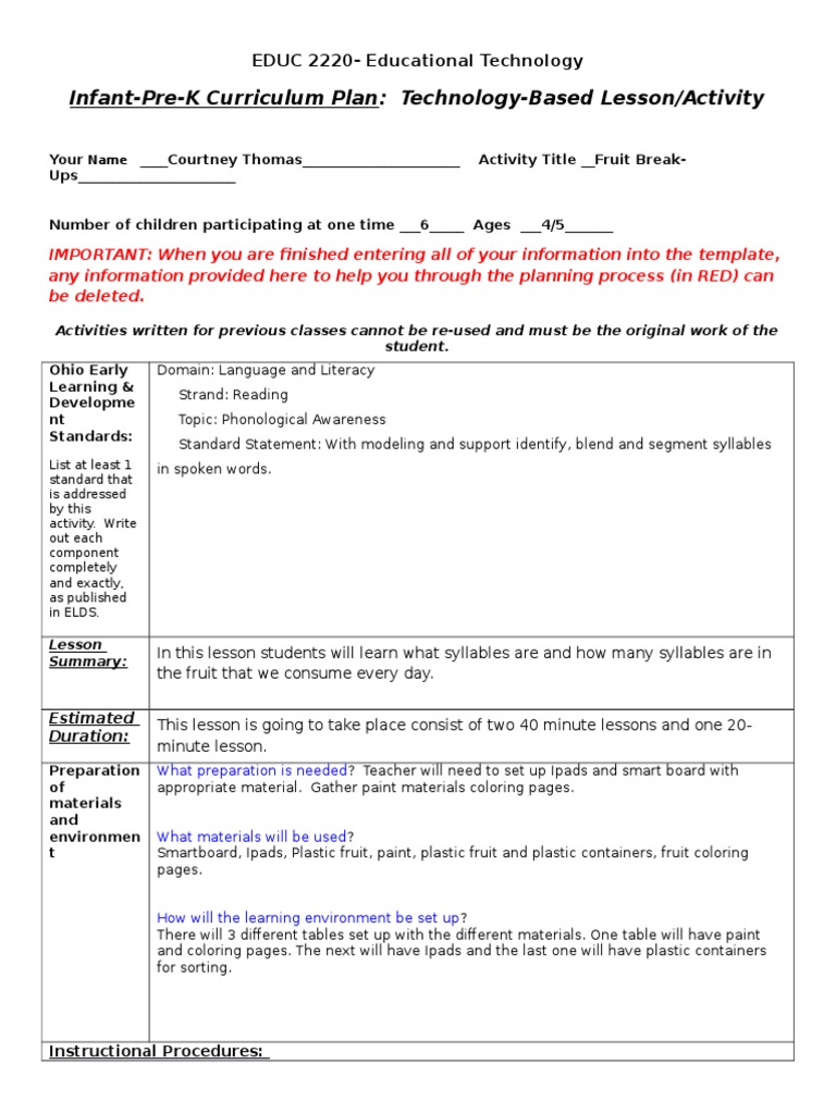 Ed Tech ECDE Activity Plan | PDF | Educational Technology | Behavior Modification