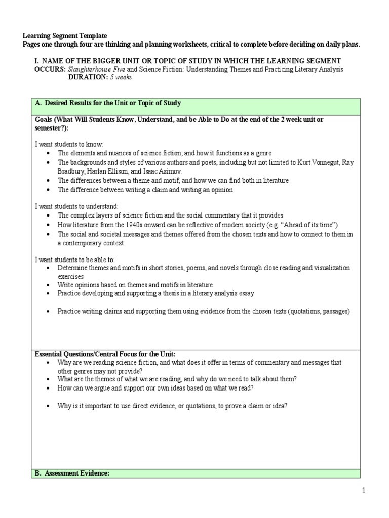 Slaughterhouse-Five Learning Segment | PDF | Educational Assessment ...