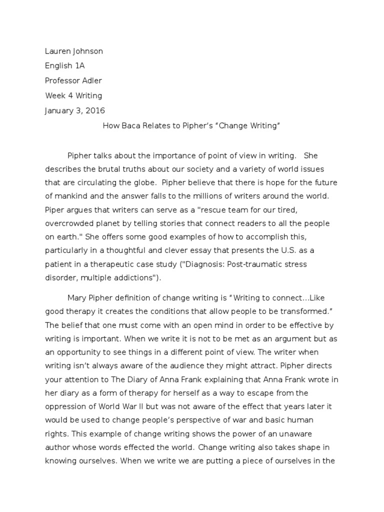 Baca and Pipher: Change Writing Insights | PDF | Narration | Earth