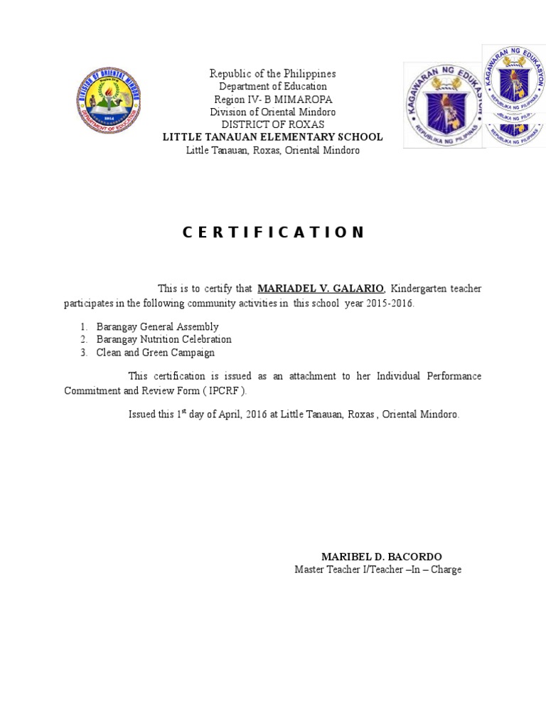 Barangay Community Service Certification | PDF | Social Institutions ...