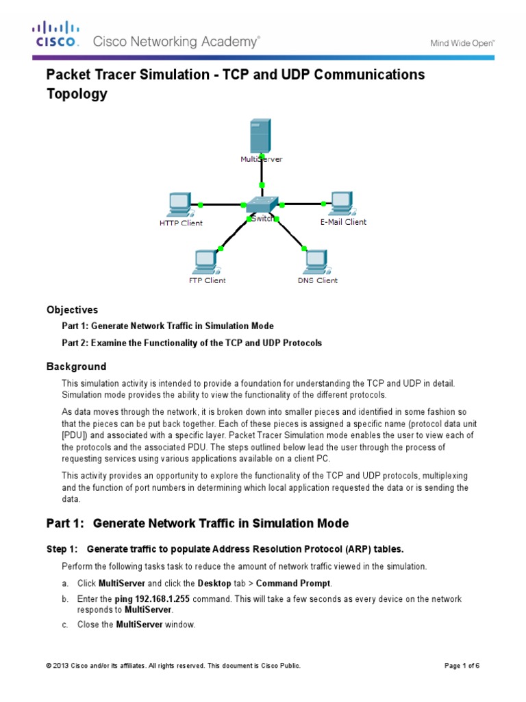 Ccna A Spring 2016 7312 Packet Tracer Simulation Exploration Of Tcp And Udp Instructions Ig