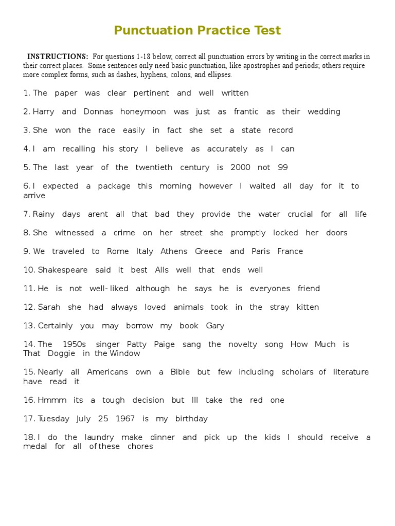 Punctuation Practice Test | PDF | Comma | Orthography