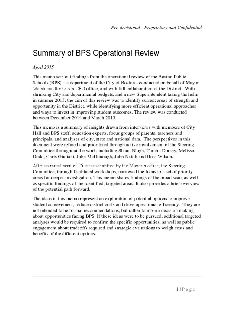 Summary of BPS Operational Review: Pre-Decisional - Proprietary and ...