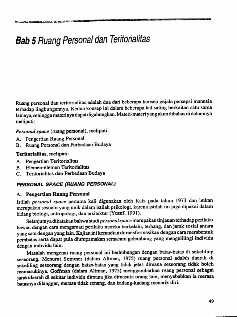 Bab5-Ruang Personal Dan Teritorialias PDF | PDF