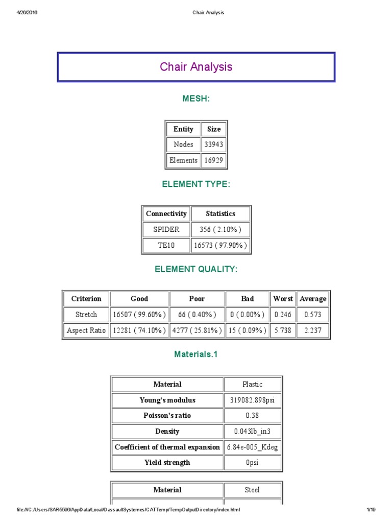 Chair Analysis | PDF | Strength Of Materials | Continuum Mechanics