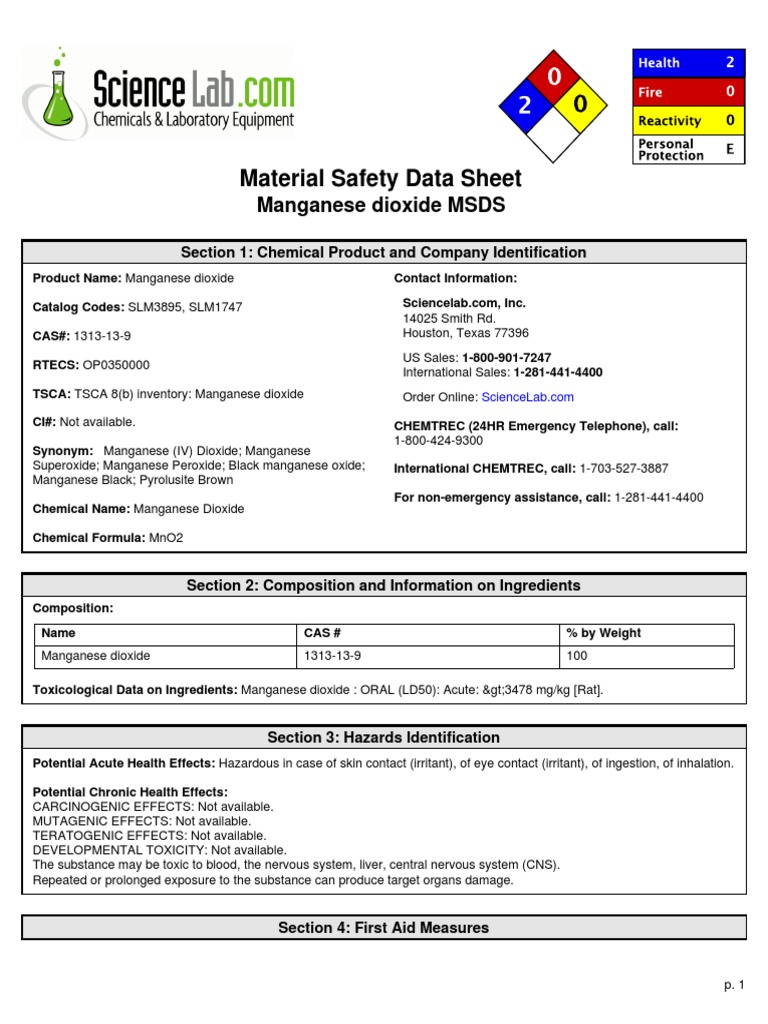 MSDS_MnO2 | Toxicity | Manganese