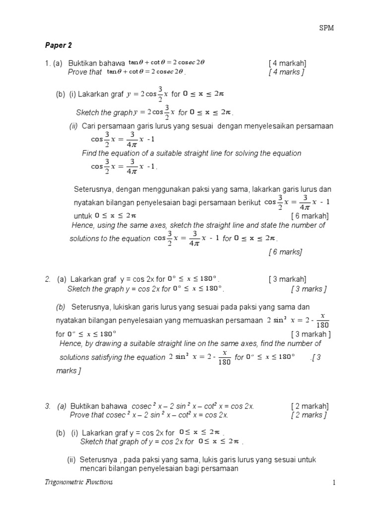 Bank Soalan Trigonometry Paper2 | PDF | Trigonometric Functions | Sine
