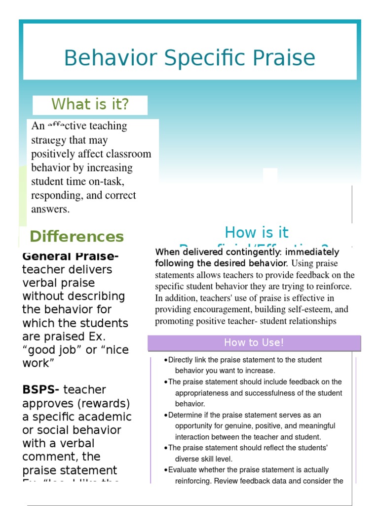 Behavior Specific Praise Statements | PDF | Reinforcement | Teachers