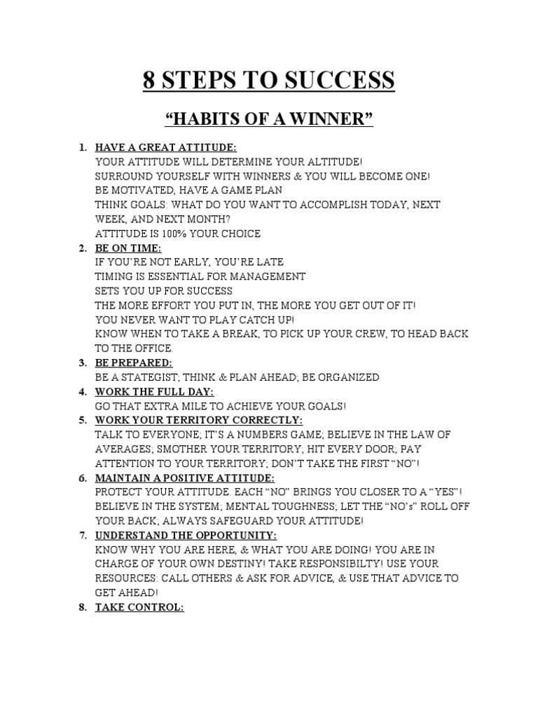 8 Steps to Achieve Success | PDF | Self-Improvement