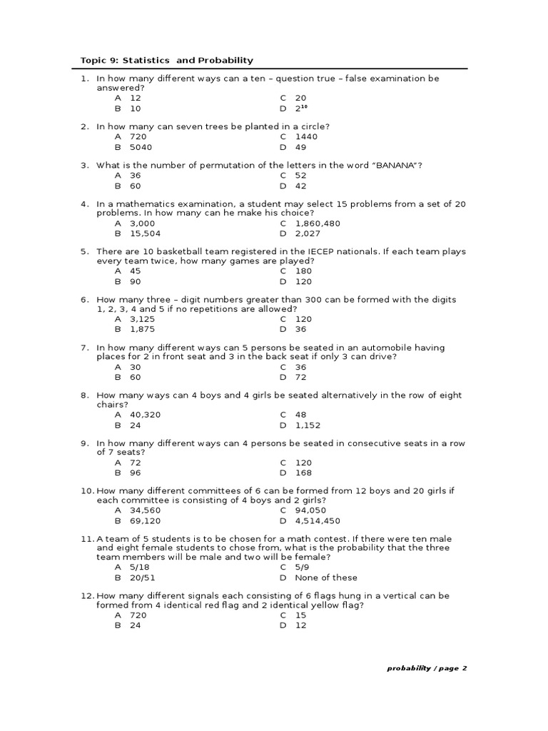 Probability Exam | PDF | Playing Cards | Odds