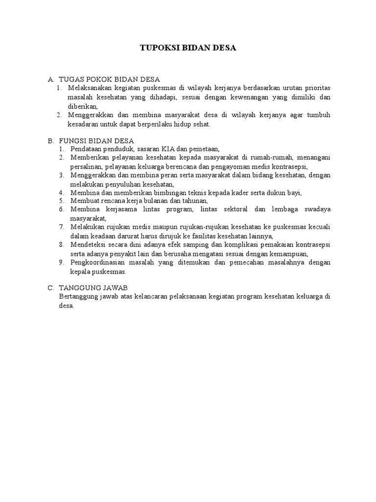 Tupoksi Bidan Desa | PDF