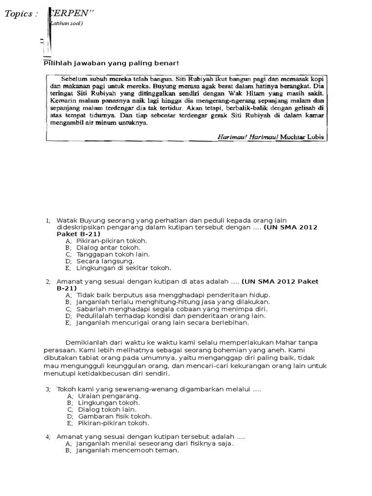 Latihan Soal CERPEN | PDF