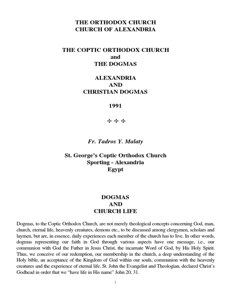 Dogmas and Church Life - Father Tadros Yacoub Malaty | PDF | Coptic ...