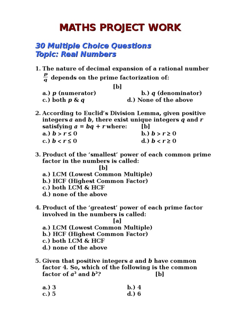 Mathematics Project Work (Real Numbers) | PDF | Factorization | Numbers