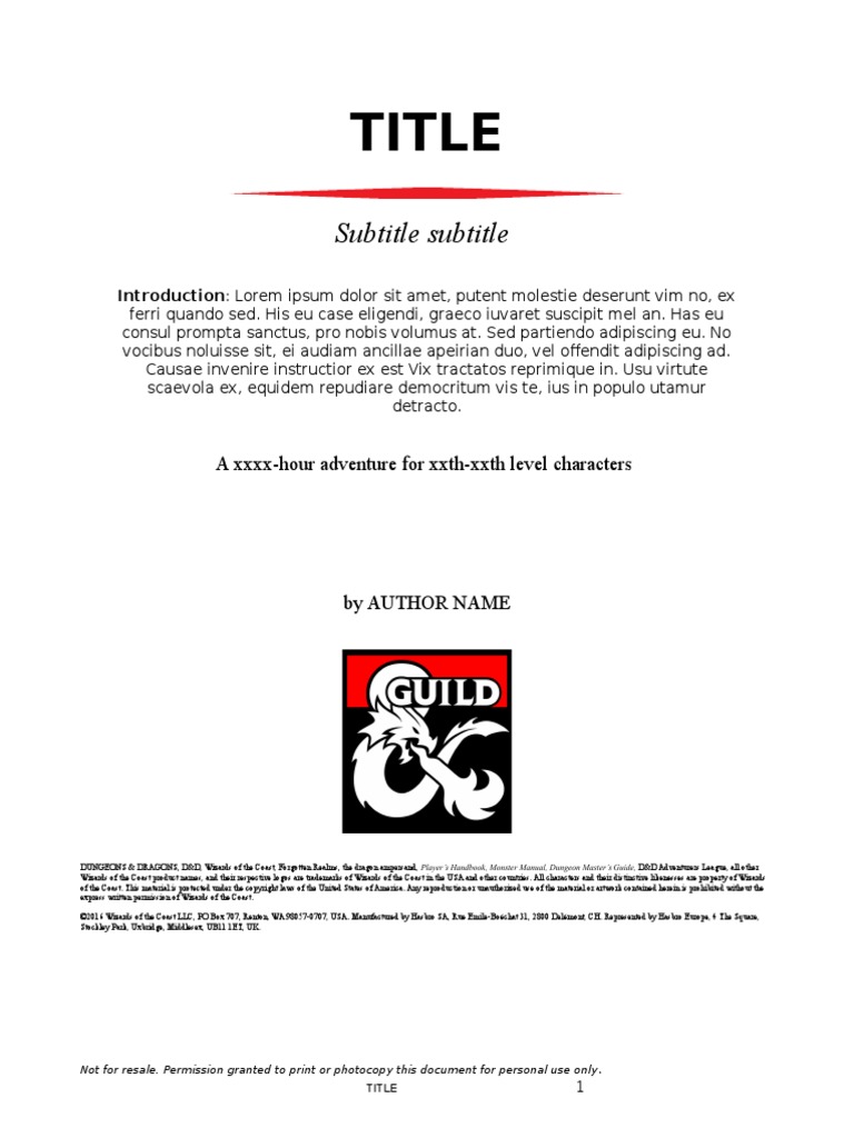 Adventure Template | PDF | Fantasy Role Playing Games | Tsr (Company) Games