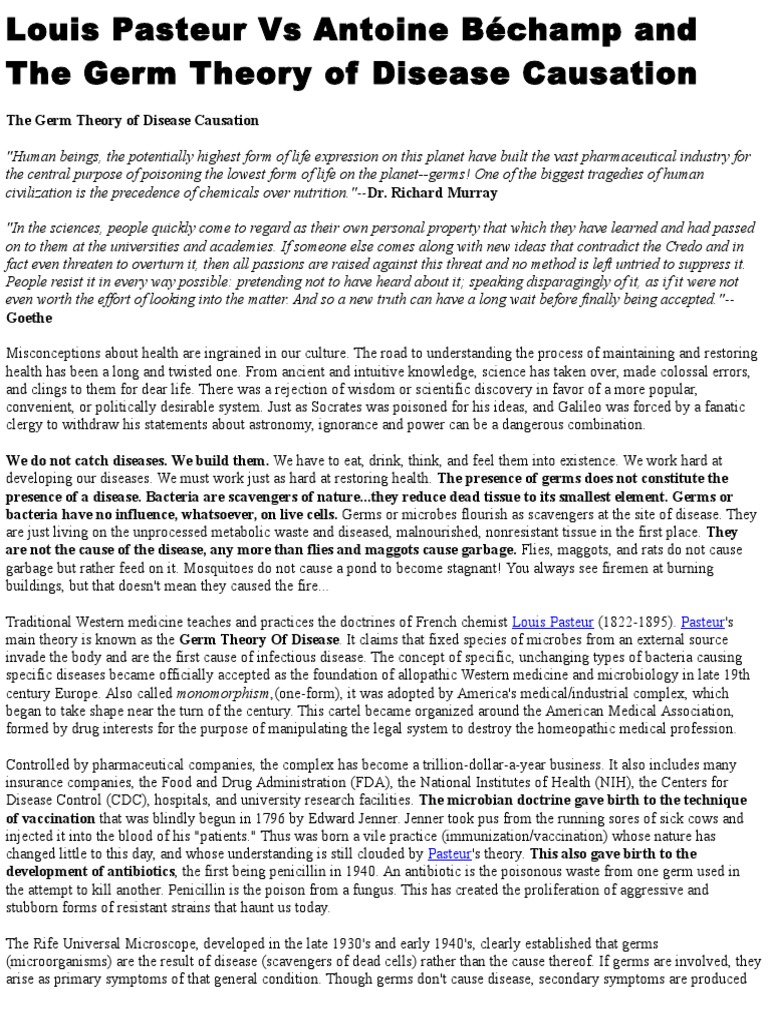 Louis Pasteur vs Antoine Béchamp and the Germ Theory of Disease ...