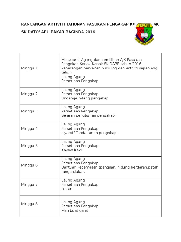 Rancangan Aktiviti Tahunan Pasukan Pengakap Kanak | PDF