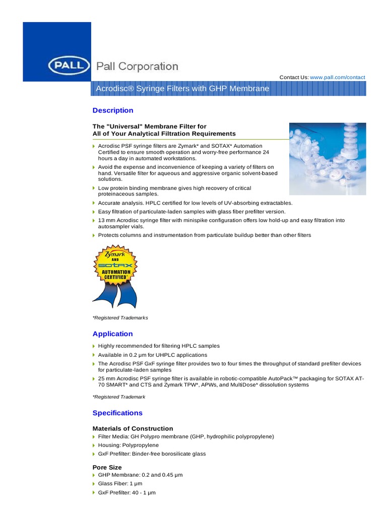 Acrodisc PSF Syringe Filters for HPLC | PDF | High Performance Liquid ...