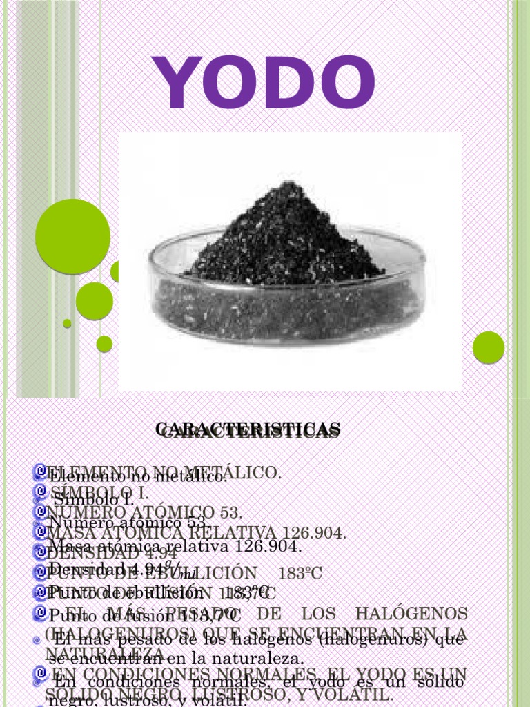 Propiedades y Usos del Yodo | PDF | Yodo | Átomos