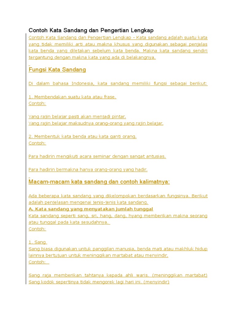 Contoh Kata Sandang Dan Pengertian Lengkap | PDF