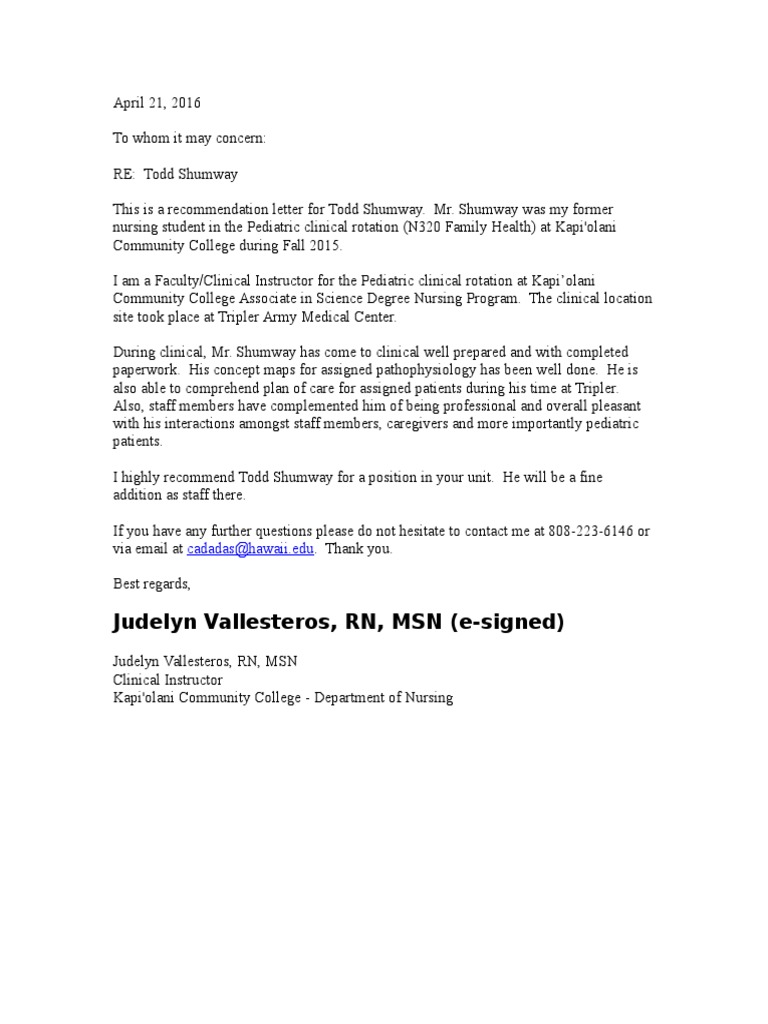 Todd Shumway Recommendation Letter | PDF | Career & Growth | Wellness