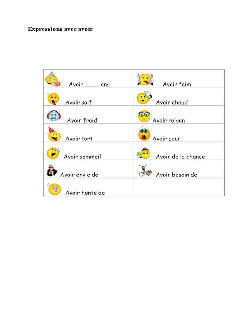 Expressions Avec Avoir | PDF