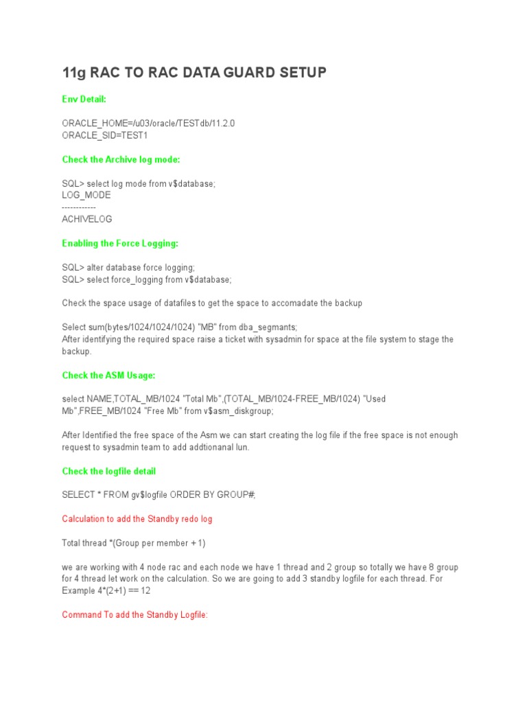 11g Rac To Rac Data Guard Setup | PDF | Oracle Database | Databases