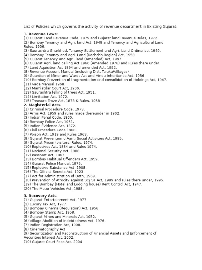 List of Laws That Govern Revenue Department | Download Free PDF ...