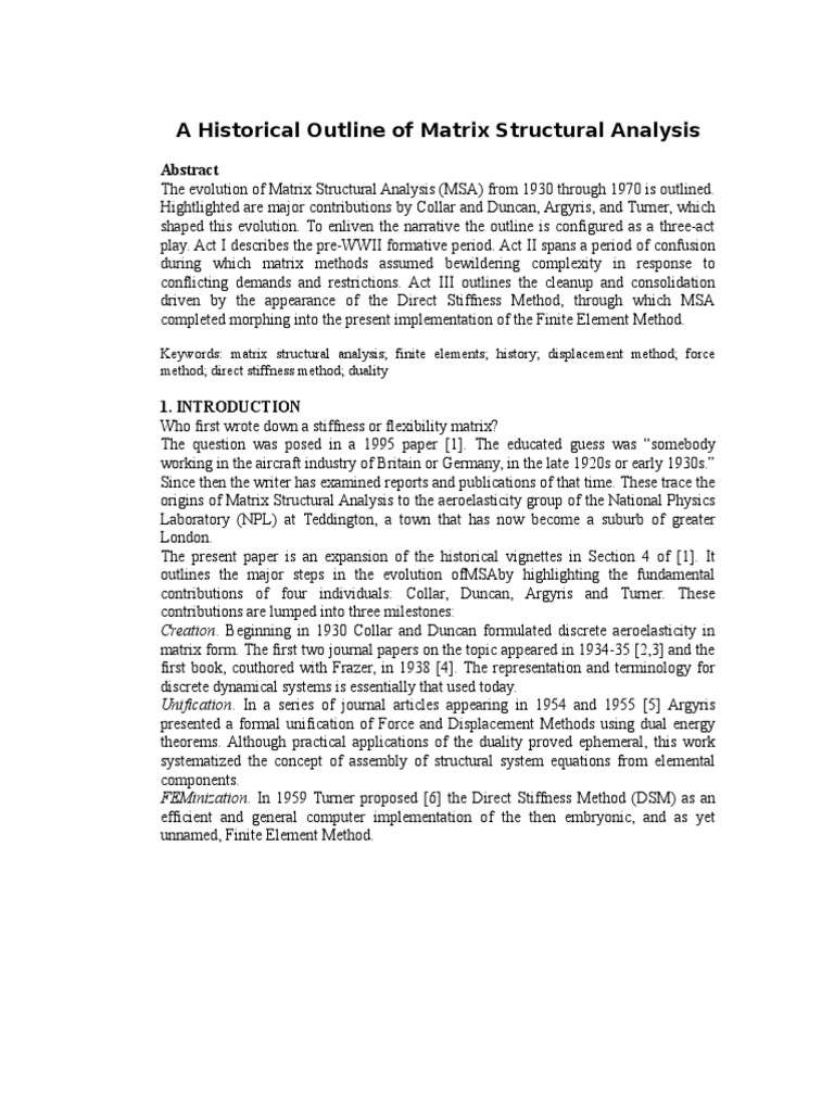 A Historical Outline of Matrix Structural Analysis | PDF | Finite ... A Historical Outline of Matrix Structural Analysis | PDF | Finite ...