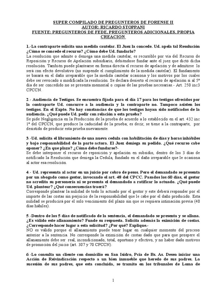Super Compilado de Pregunteros de Forense II de Ricardo Version Posta | PDF | Reconvención ...