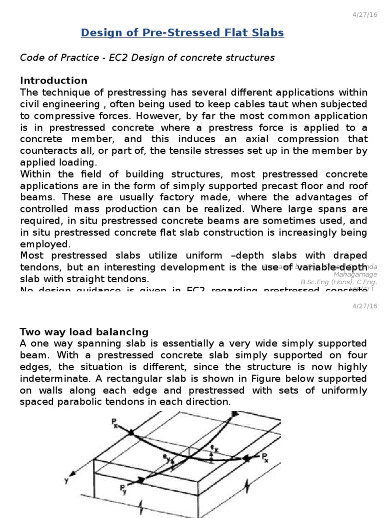 Structural Design - Post Tensioned Slab Design1 | PDF | Prestressed ...