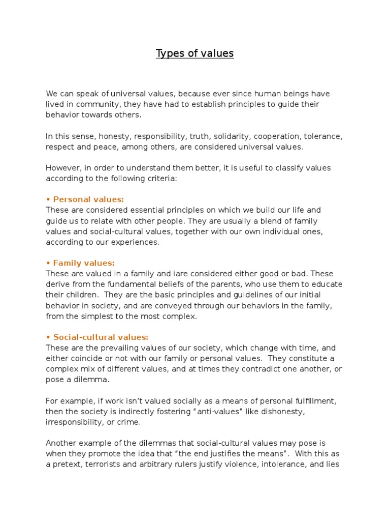 Types of Values | Download Free PDF | Value (Ethics) | Family
