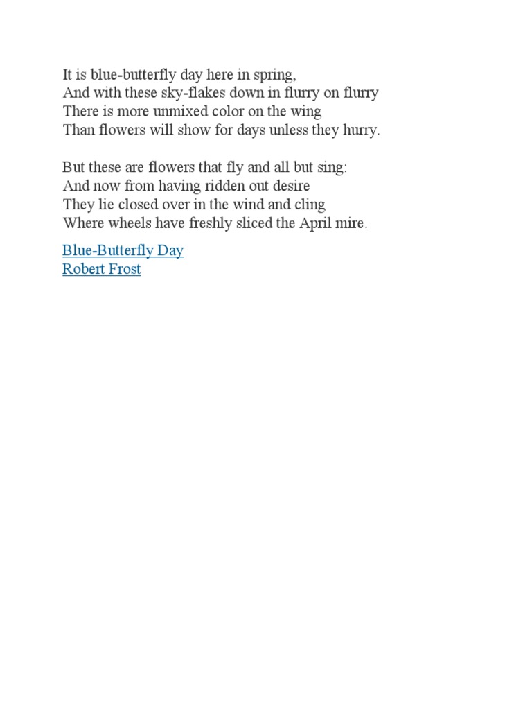Blue Butterfly Day Poem by Frost | PDF | Home & Garden | Poetry