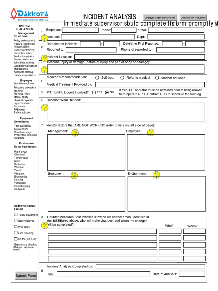 Incident Analysis Form | Personal Protective Equipment | Employment