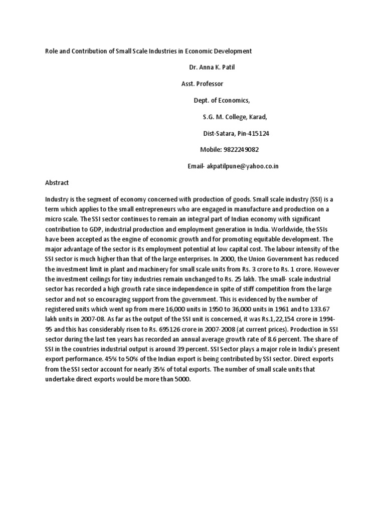 Role of SSI in Eco. Dev PDF | PDF