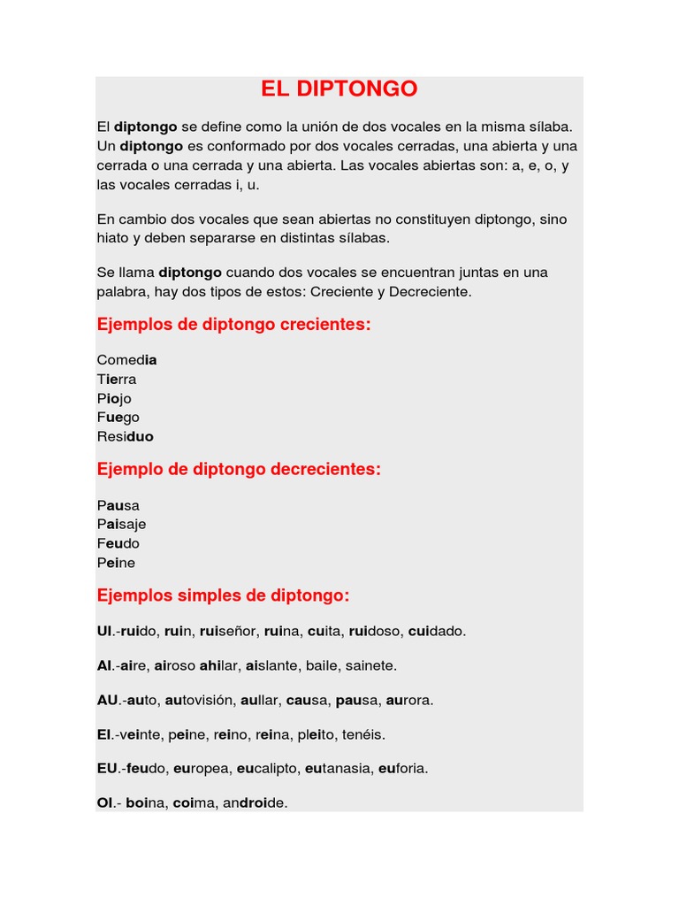 El Diptongo y El Hiato PDF | PDF | Fonología | Idiomas